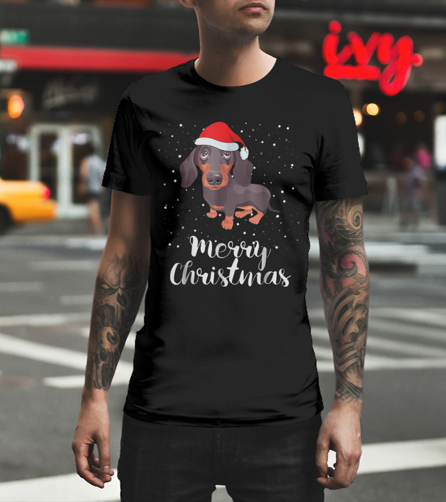 Merry Christmas Dachshund Santa Hat Matching Family Group T-Shirt