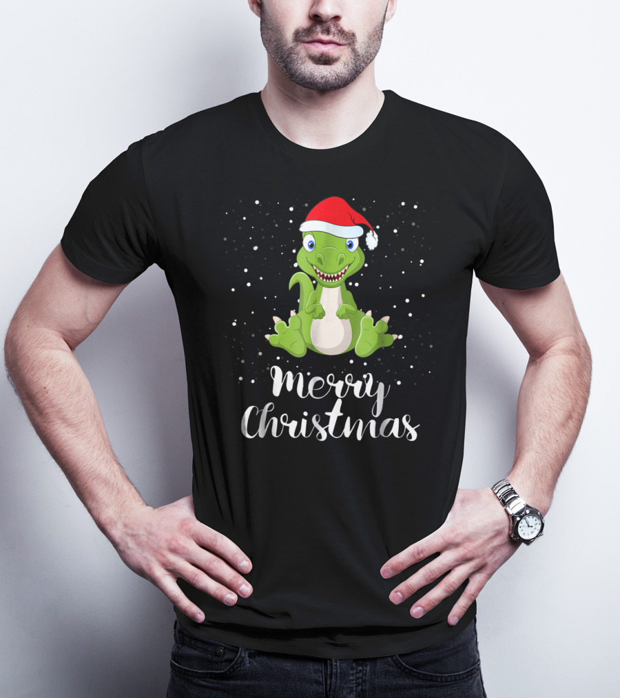 Merry Christmas Dinosaur Santa Hat Matching Family Group T-Shirt