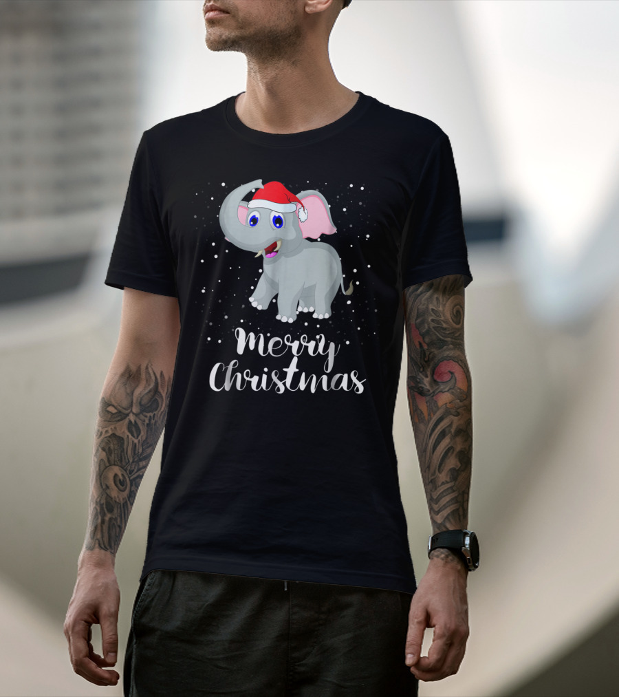 Merry Christmas Elephant Santa Hat Family Group T-Shirt