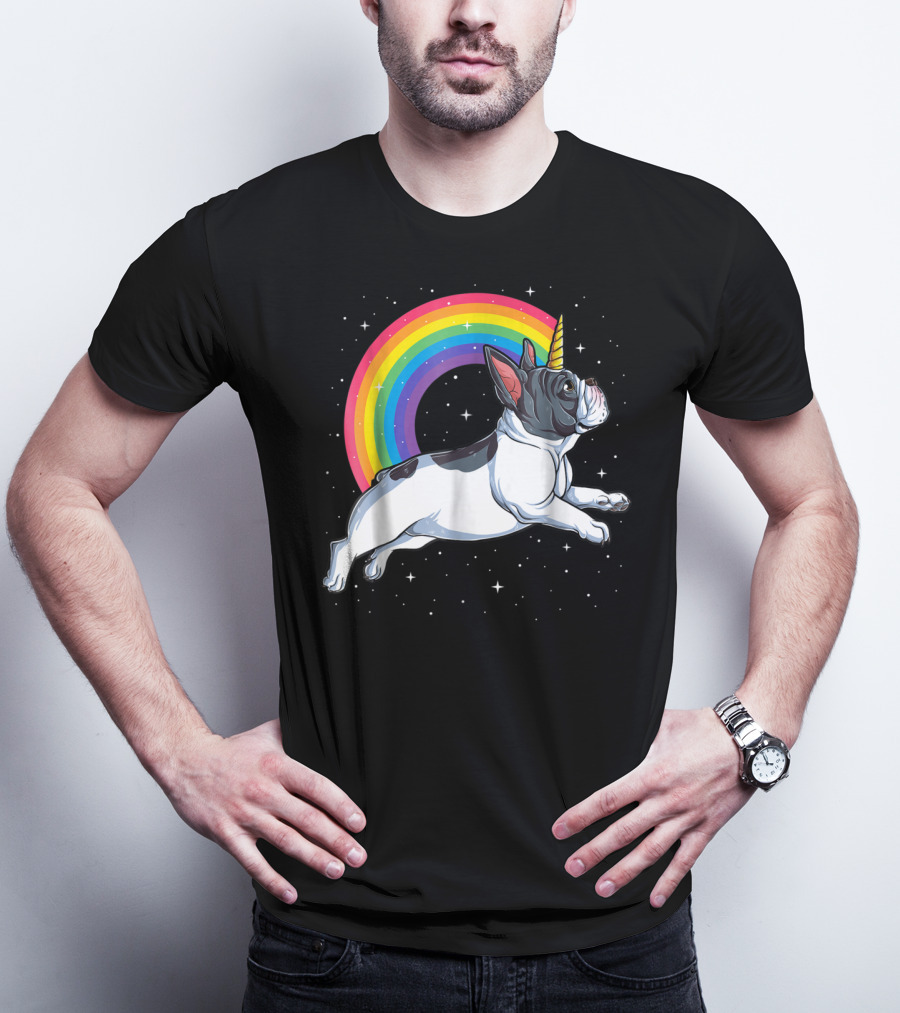Frenchicorn7 Kids French Bulldog Unicorn With Rainbow Stars T-Shirt
