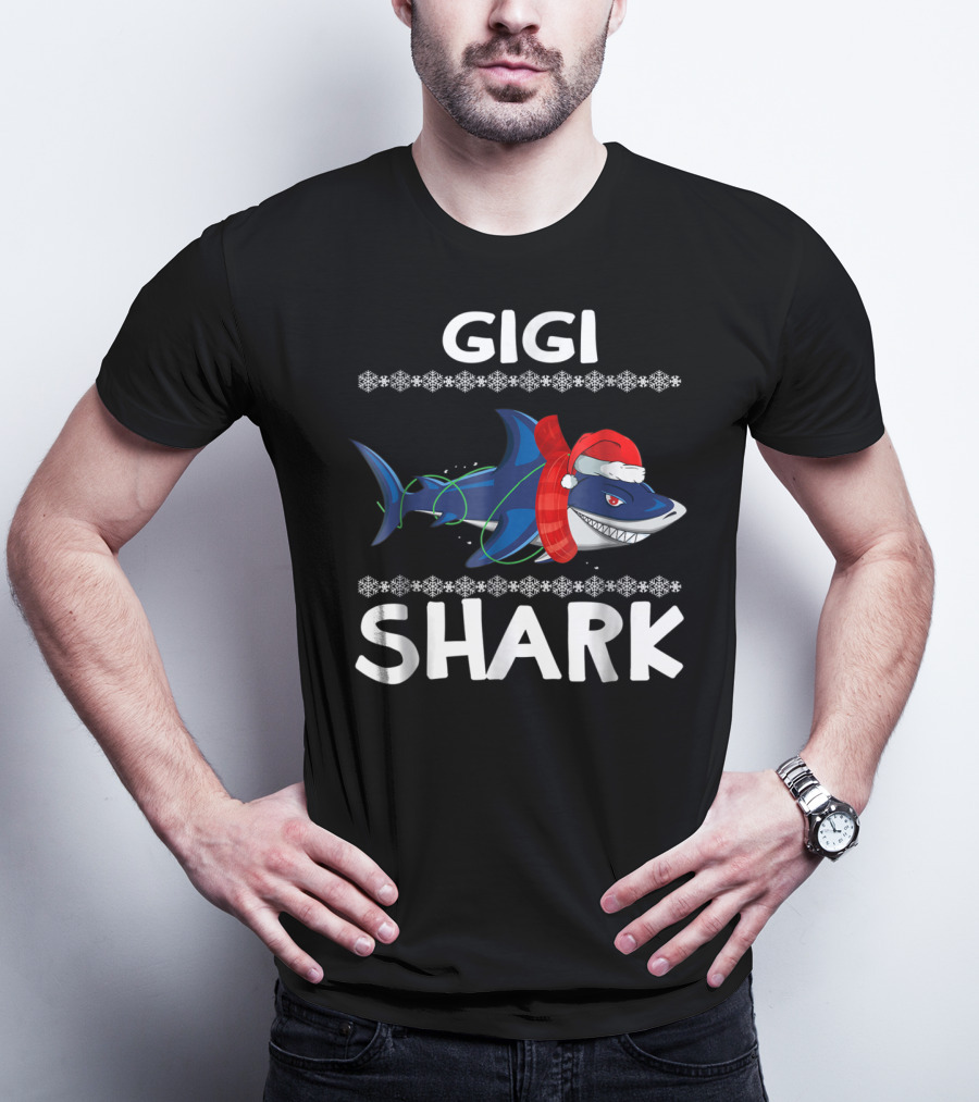 Gigi Shark Christmas Santa Hat Ugly T-Shirt