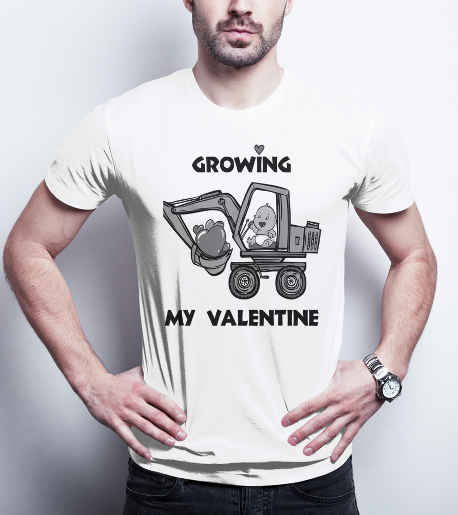Growing My Valentine Heart Excavator Boys T-Shirt