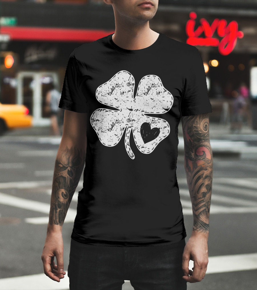 I Love Shamrock Heart St Patricks Day Four Leaf Clover Rustic Charm T-Shirt