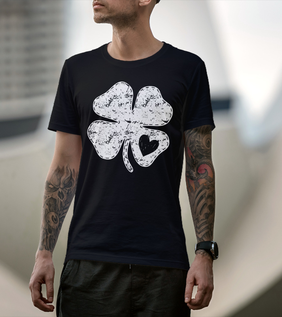 I Love Shamrock Heart St Patricks Day Four Leaf Clover Rustic Charm T-Shirt