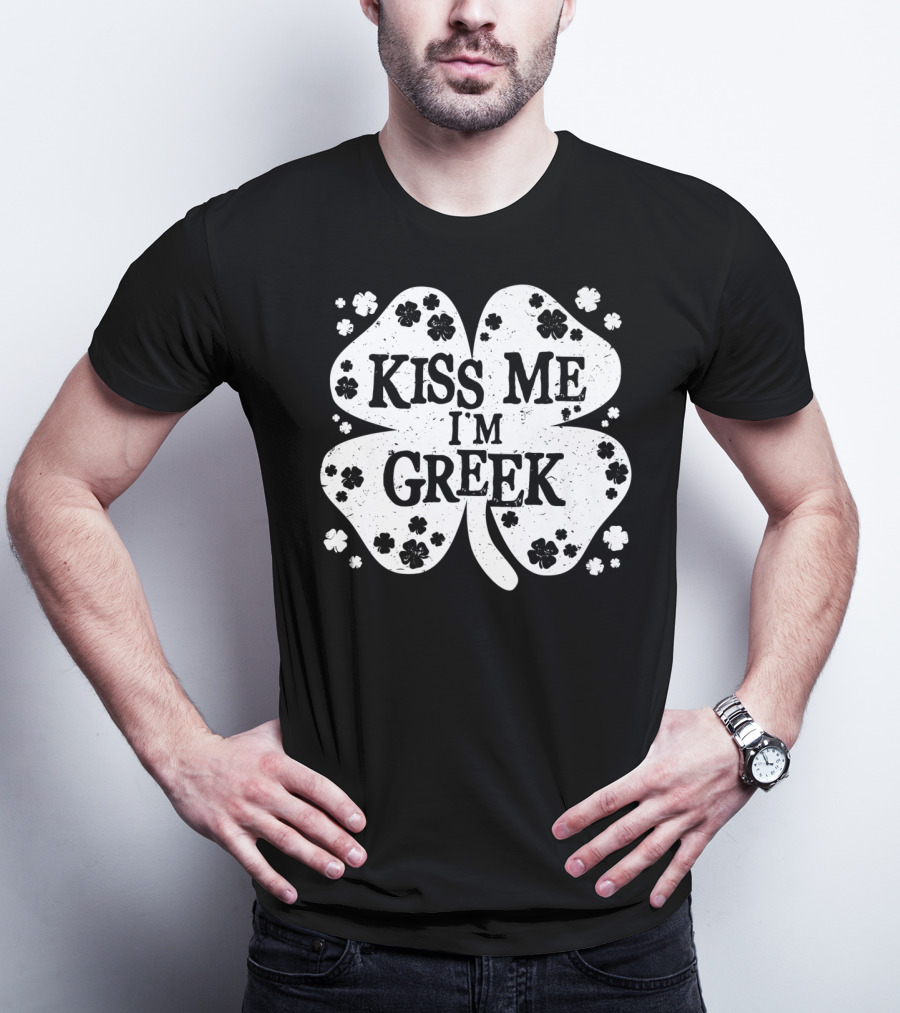 Kiss Me I'm Greek St Patricks Day Clover Shamrock Men's T-Shirt