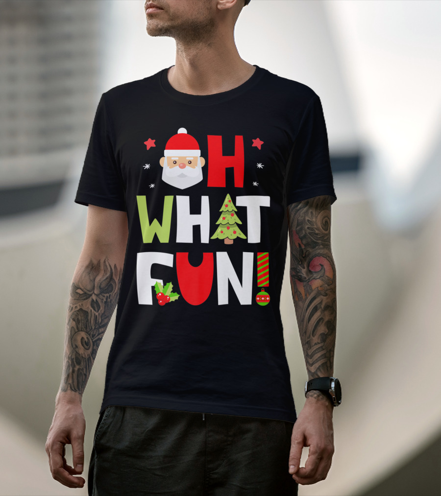 Christmas Kids Boys Oh What Fun Santa Xmas Tree T-Shirt