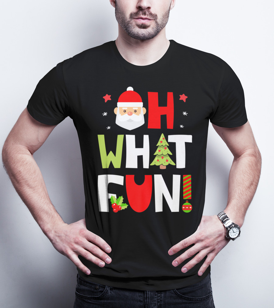 Christmas Kids Boys Oh What Fun Santa Xmas Tree T-Shirt