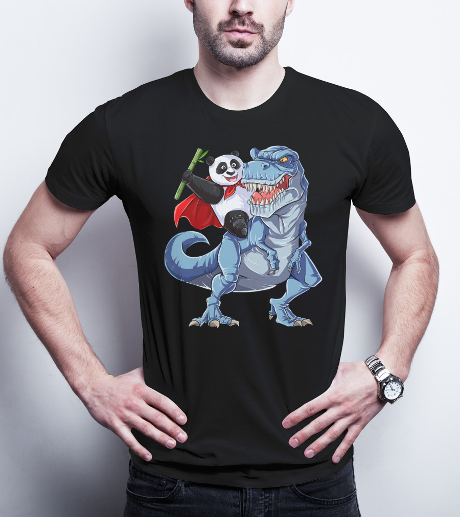 Panda Riding Dinosaur Rex Funny Pandas Bear 3 T-Shirt