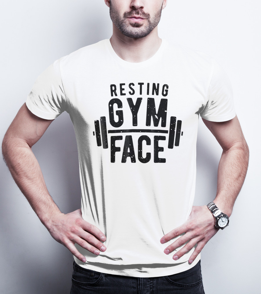 Resting Gym Face Fitness Funny Workout Barbell T-Shirt