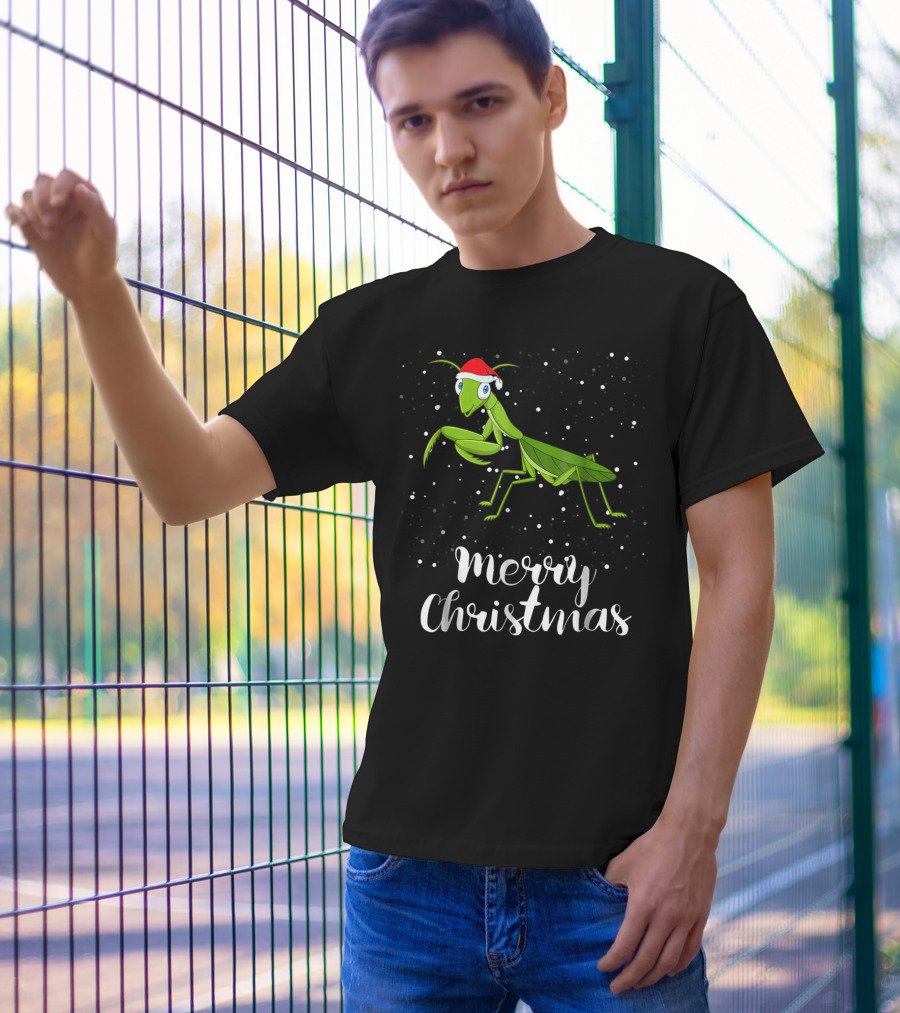 Merry Christmas Praying Mantis Santa Hat Matching Family Group T-Shirt