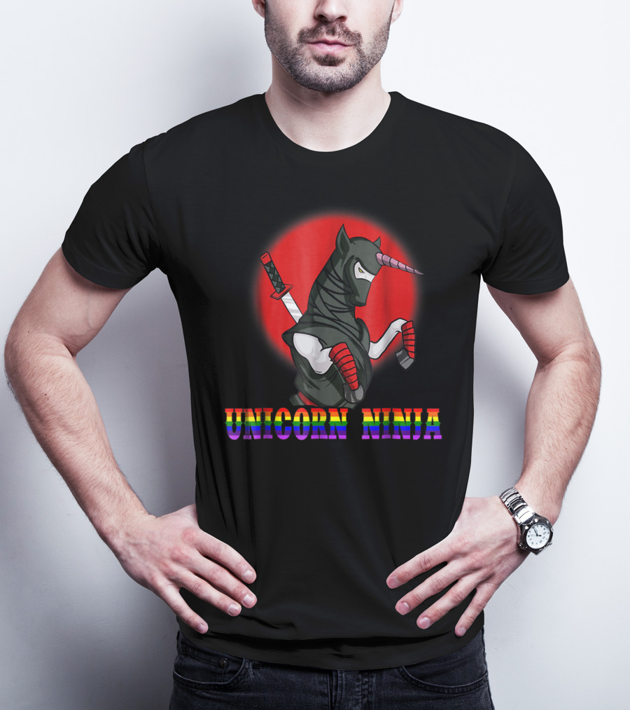 Unicorn Ninja Funny Cool Martial Arts Fighter Rainbow T-Shirt