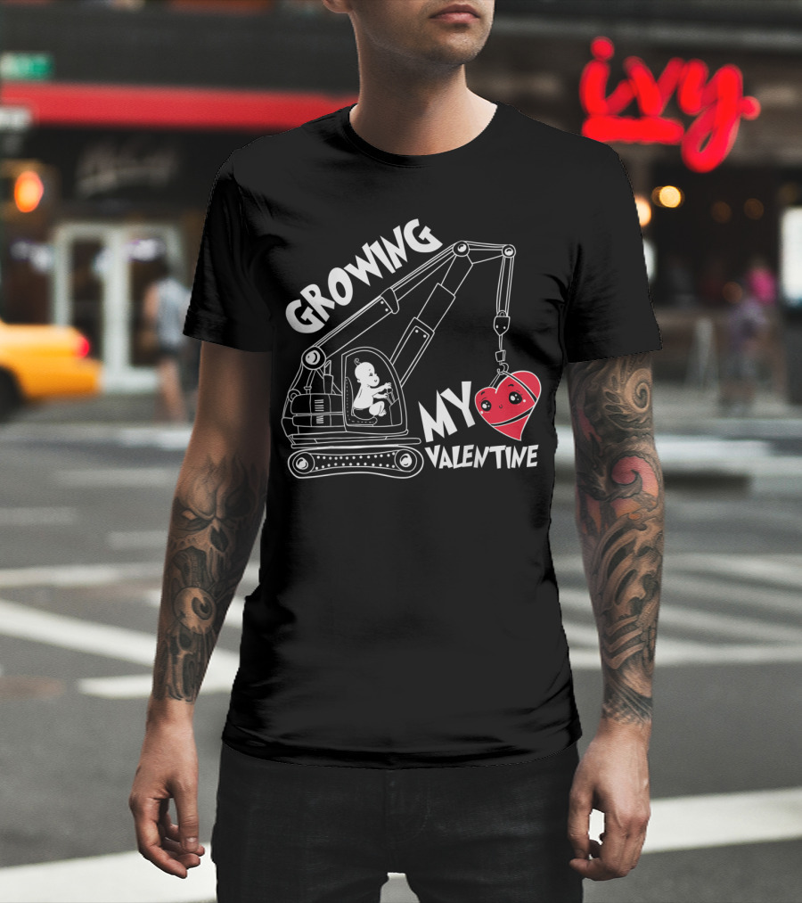 Growing My Valentine Valentine's Children Excavator Heart T-Shirt