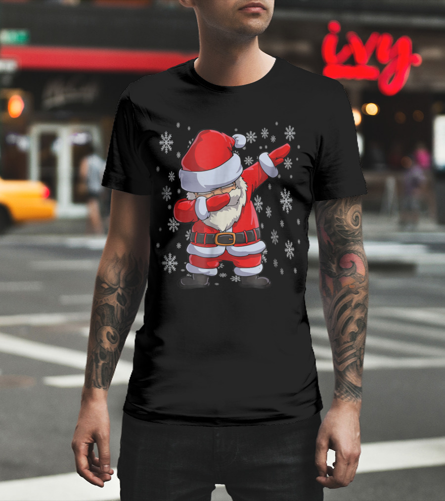 Christmas Santa Funny Dabbing Santa Boys Girls Snowflakes T-Shirt