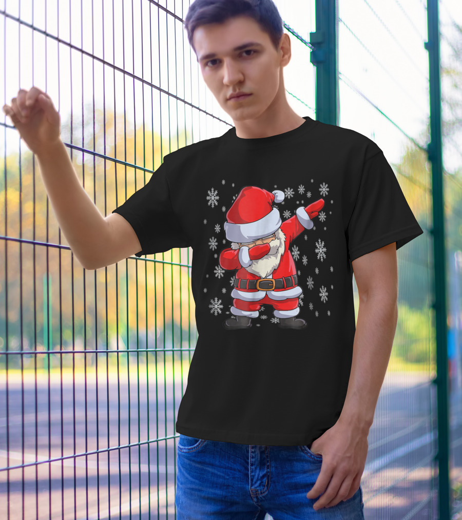 Christmas Santa Funny Dabbing Santa Boys Girls Snowflakes T-Shirt