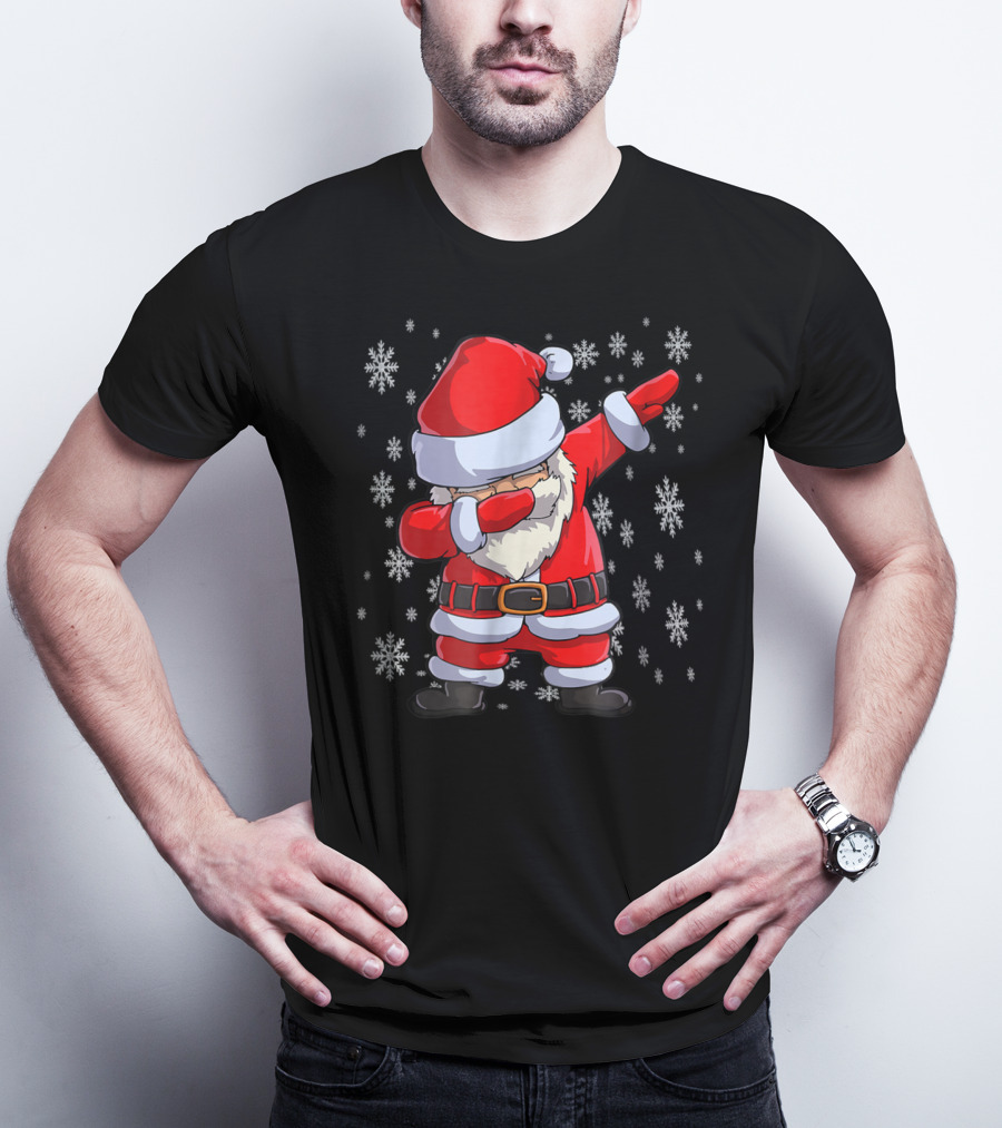 Christmas Santa Funny Dabbing Santa Boys Girls Snowflakes T-Shirt