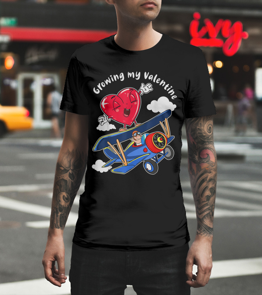 Growing My Valentine Cute Airplane Heart7 For Child Baby T-Shirt