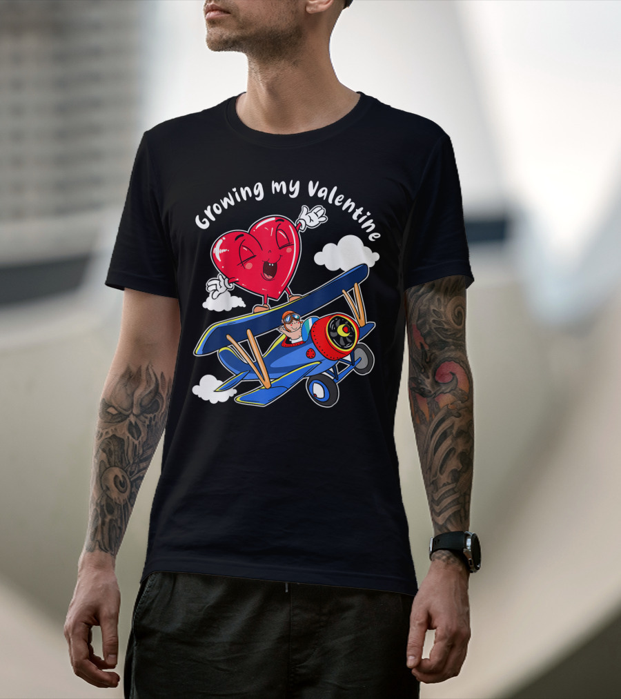 Growing My Valentine Cute Airplane Heart7 For Child Baby T-Shirt