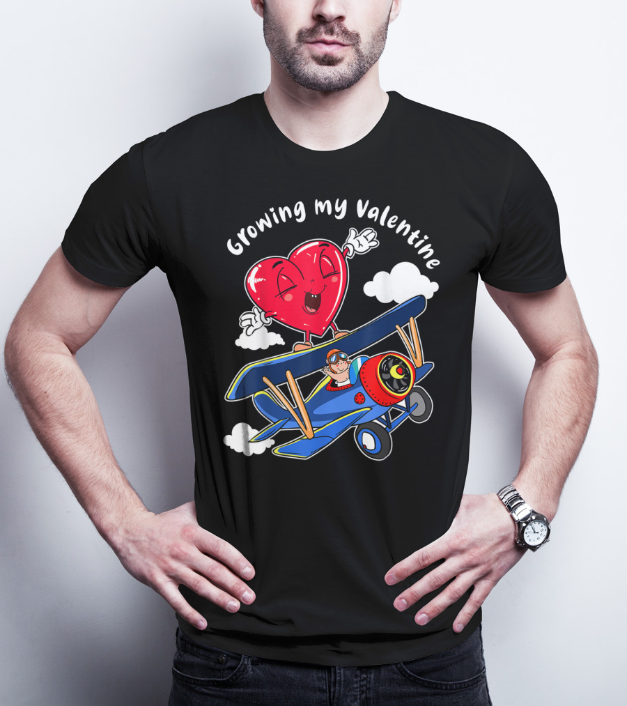 Growing My Valentine Cute Airplane Heart7 For Child Baby T-Shirt