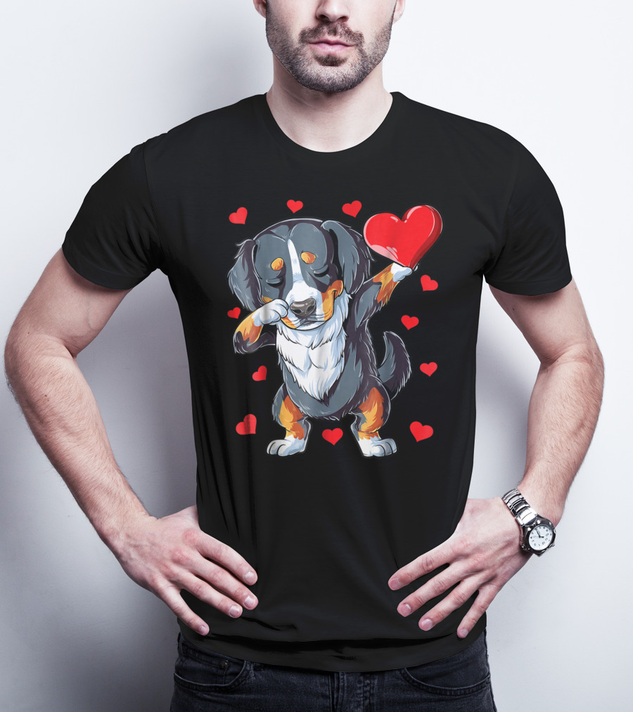 Bernese Mountain Dog Dabbing Heart Valentines Day Boys18 T-Shirt