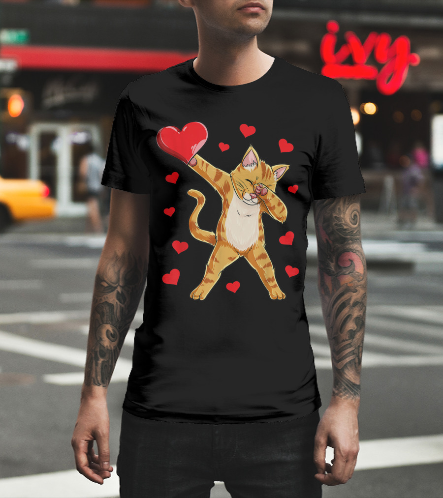 Dabbing Cat Heart Valentines Day Girls Kitten Lover 14 T-Shirt