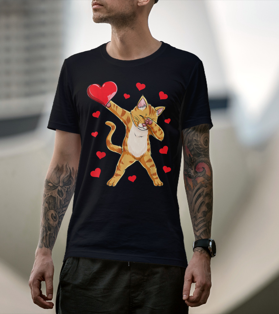 Dabbing Cat Heart Valentines Day Girls Kitten Lover 14 T-Shirt