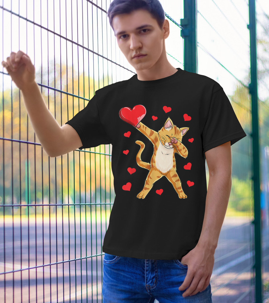 Dabbing Cat Heart Valentines Day Girls Kitten Lover 14 T-Shirt
