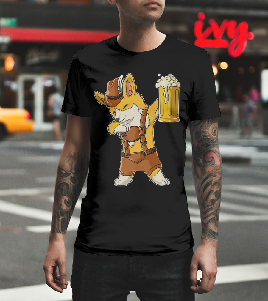 Dabbing Corgi In Lederhosen With Beer Mug At Oktoberfest T-Shirt