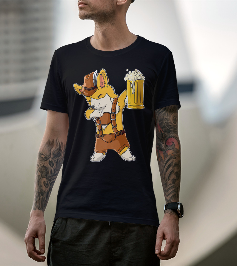 Dabbing Corgi In Lederhosen With Beer Mug At Oktoberfest T-Shirt