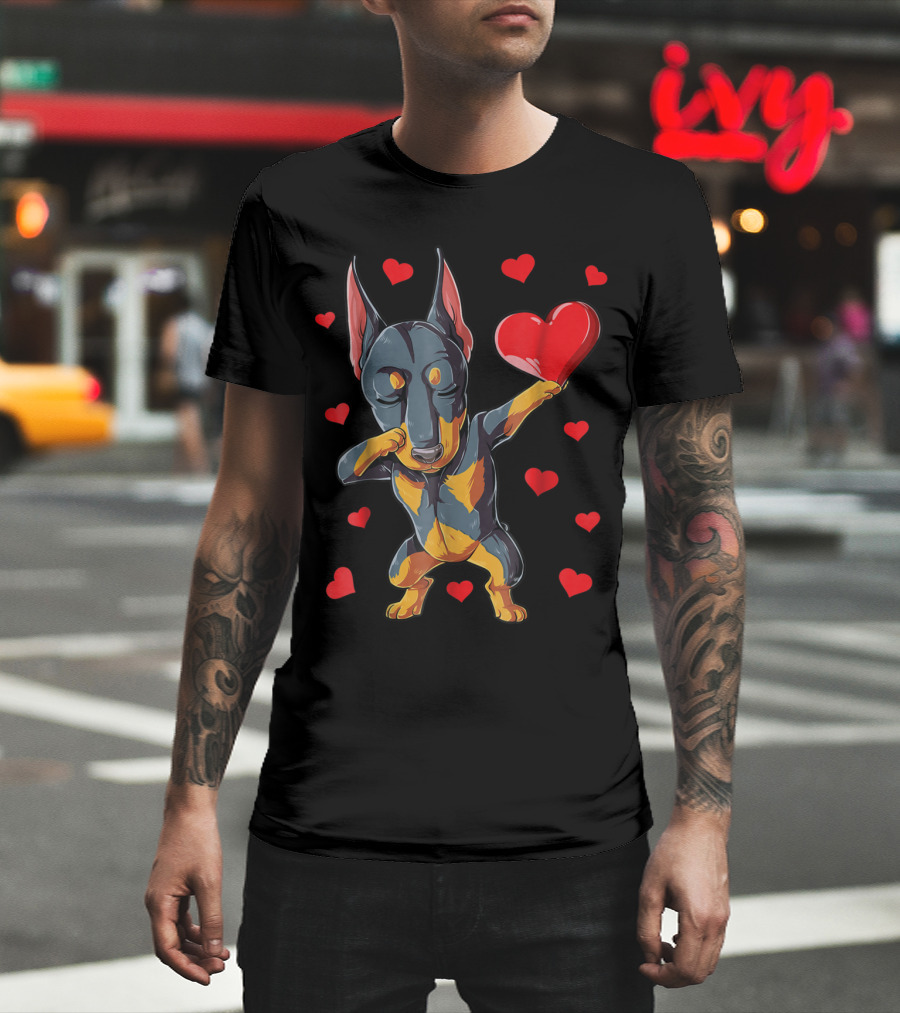 Dabbing Doberman Heart Valentine's Day Dog Lover Boys 9 T-Shirt