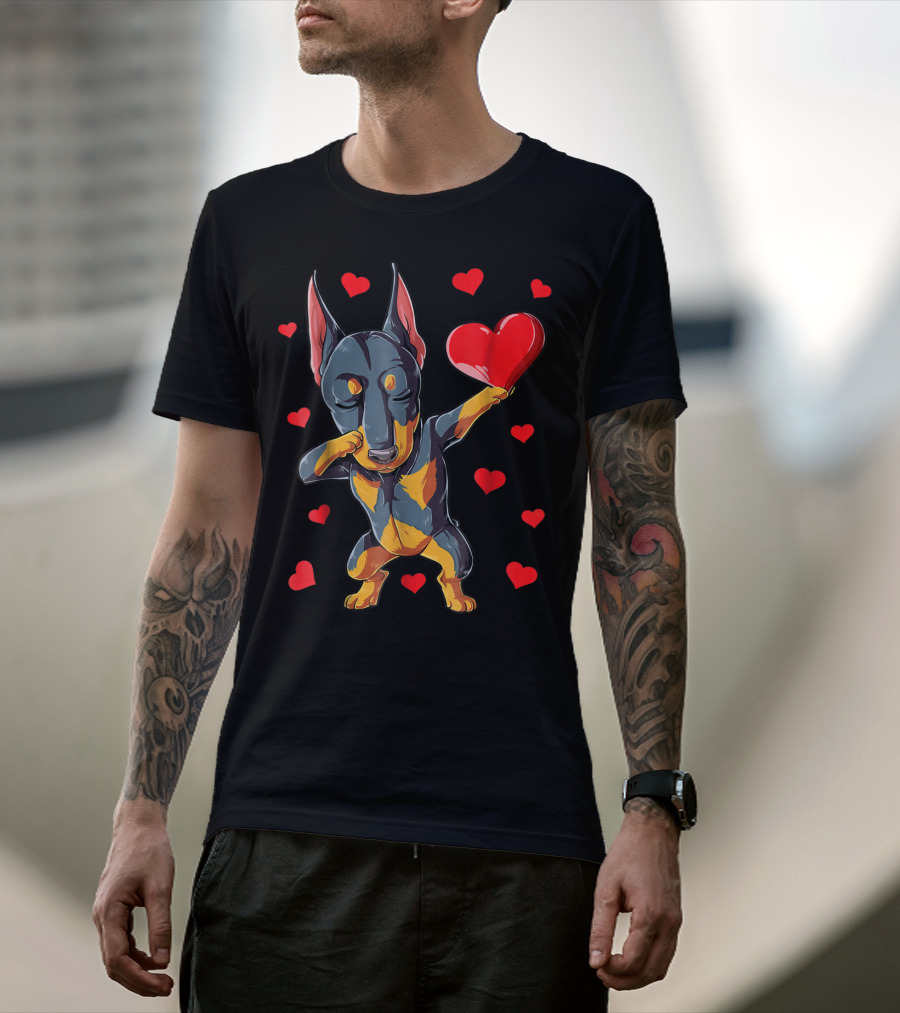 Dabbing Doberman Heart Valentine's Day Dog Lover Boys 9 T-Shirt