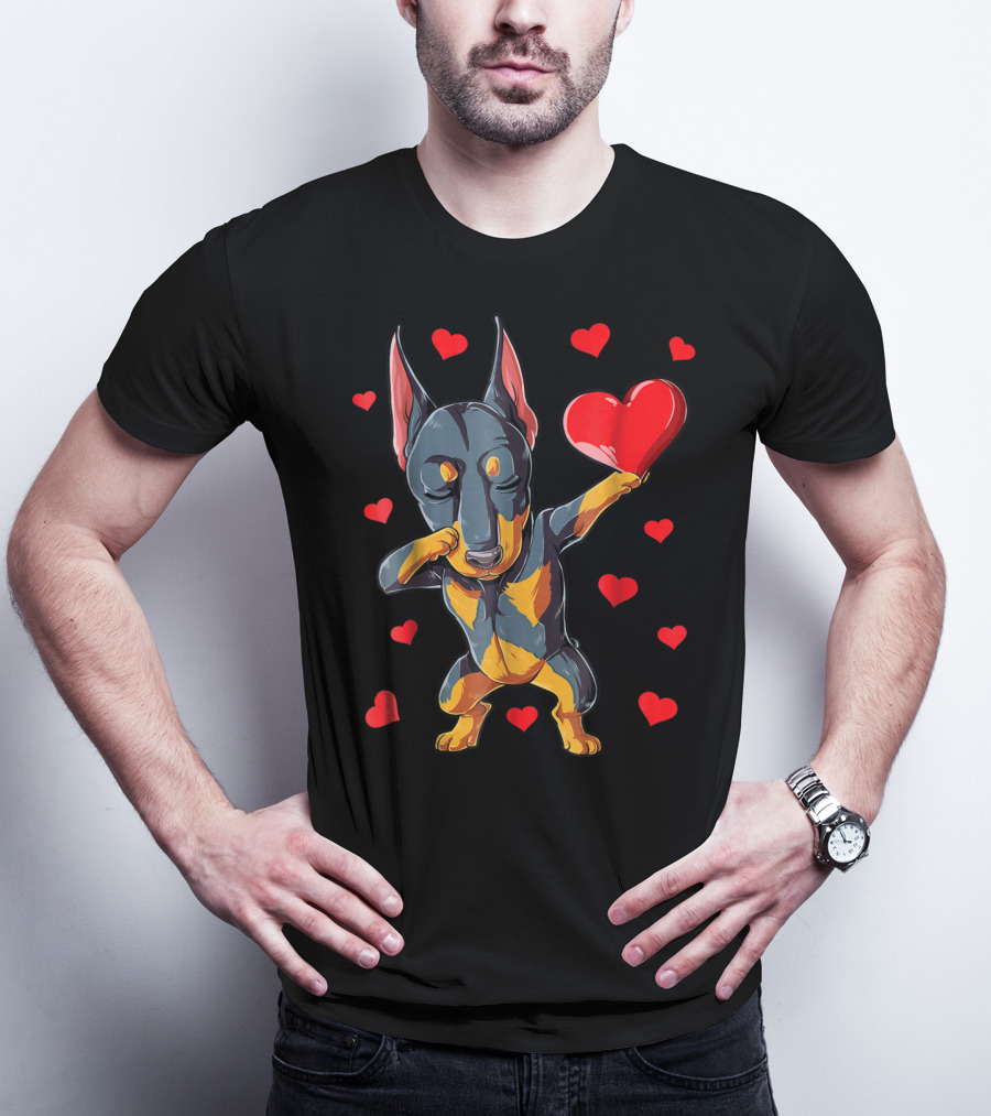 Dabbing Doberman Heart Valentine's Day Dog Lover Boys 9 T-Shirt