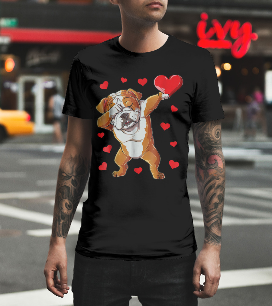 Dabbing English Bulldog Valentines Day Dog Heart Boys16 Romantic Gesture T-Shirt