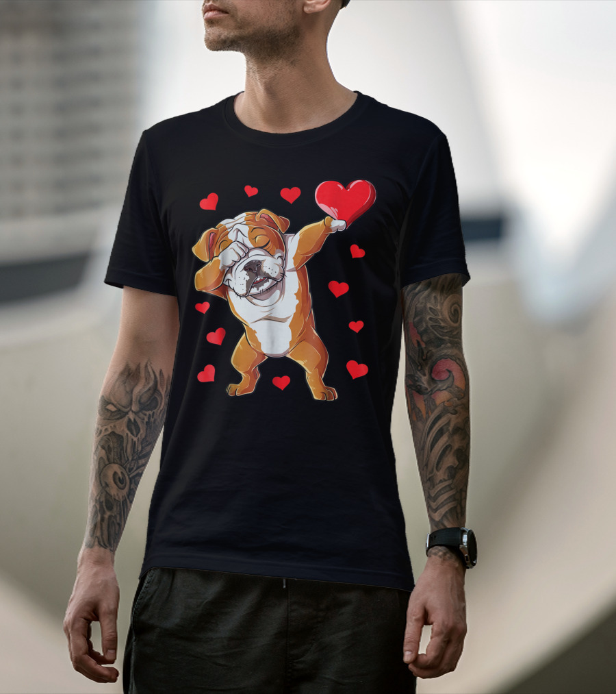 Dabbing English Bulldog Valentines Day Dog Heart Boys16 Romantic Gesture T-Shirt