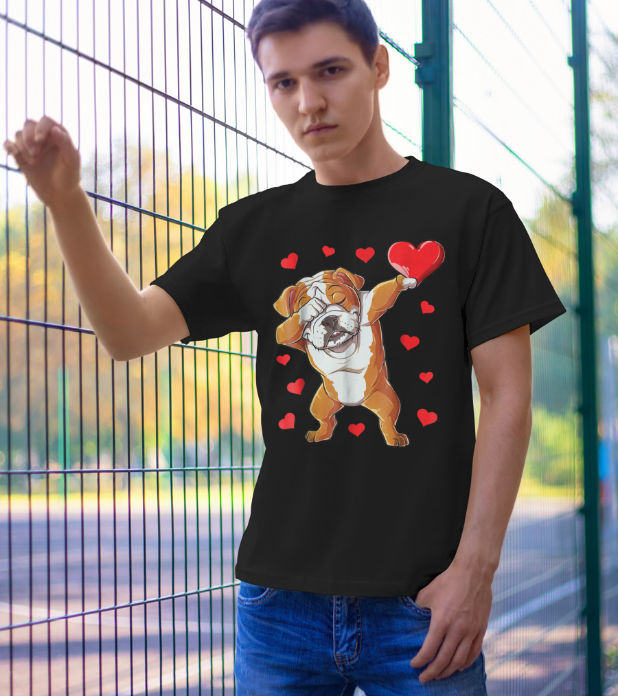 Dabbing English Bulldog Valentines Day Dog Heart Boys16 Romantic Gesture T-Shirt