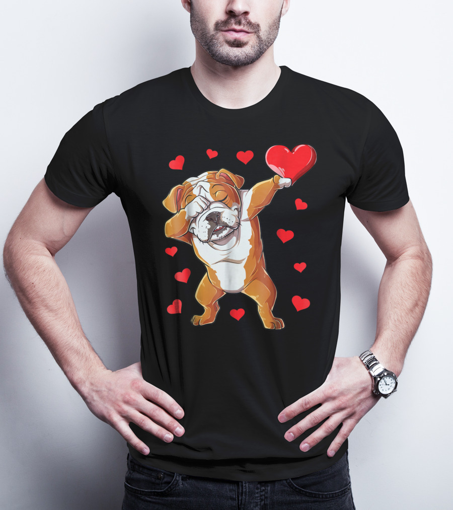 Dabbing English Bulldog Valentines Day Dog Heart Boys16 Romantic Gesture T-Shirt