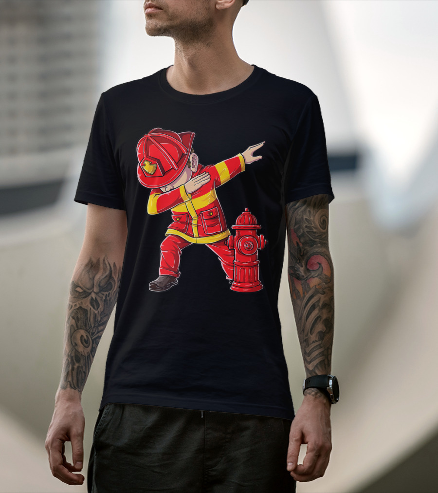 Dabbing Firefighter With Fire Hydrant Dab Dance Funny T-Shirt