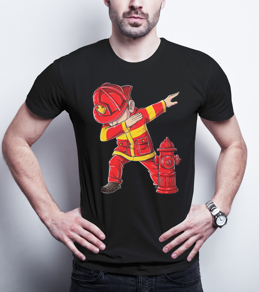 Dabbing Firefighter With Fire Hydrant Dab Dance Funny T-Shirt