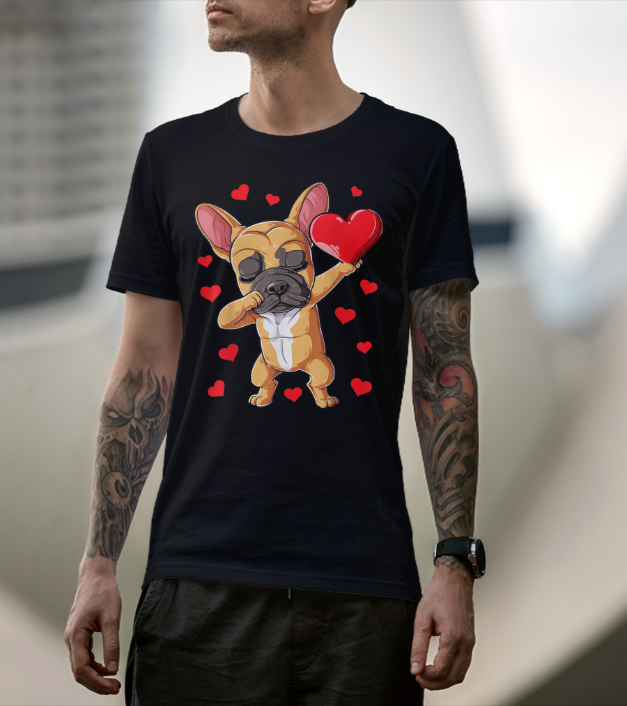 Dabbing French Bulldog Valentine’s Day Dog Heart Boys10 Red Hearts T-Shirt