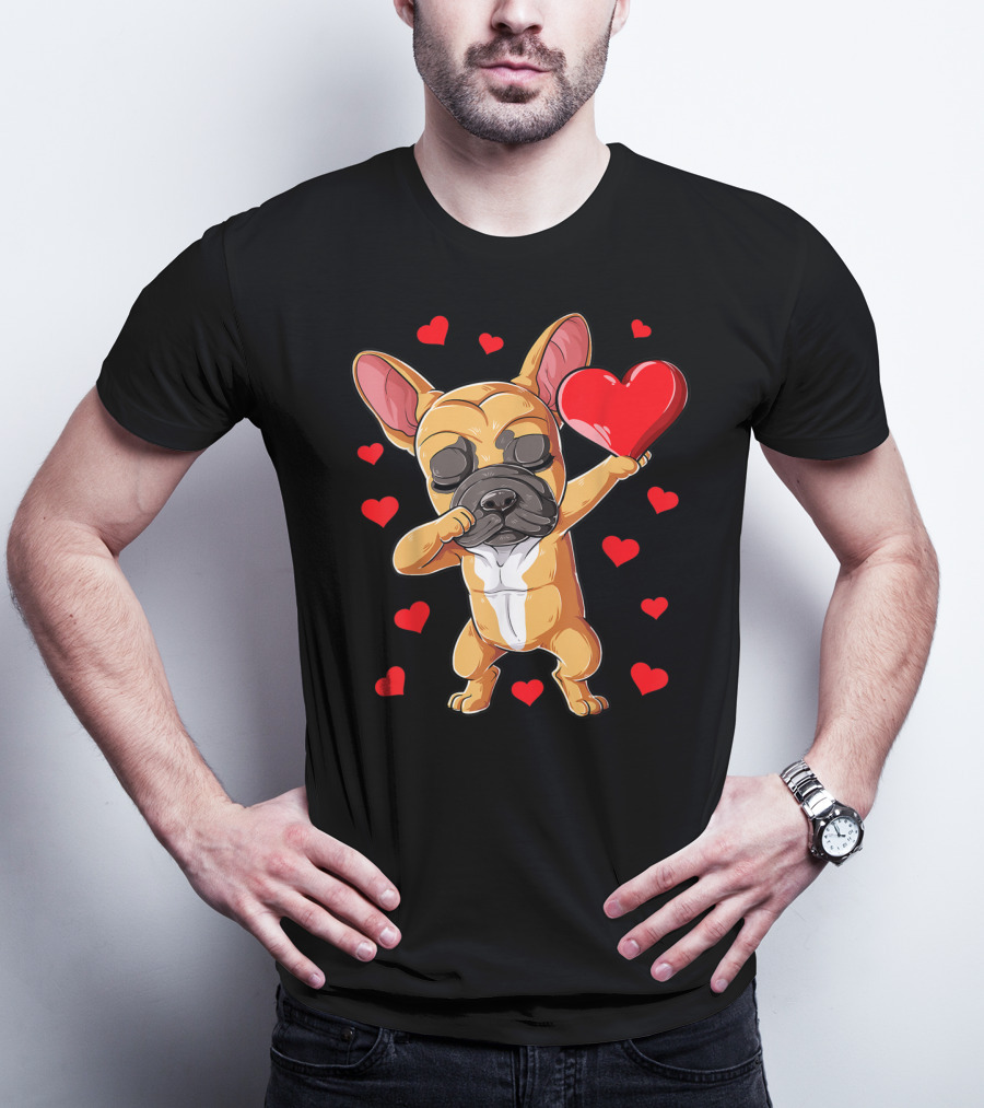 Dabbing French Bulldog Valentine’s Day Dog Heart Boys10 Red Hearts T-Shirt