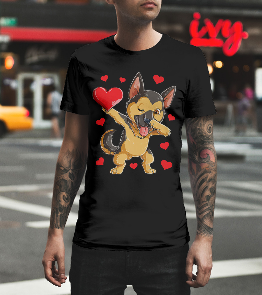 German Shepherd Dabbing Valentine Dog Heart Boys T-Shirt
