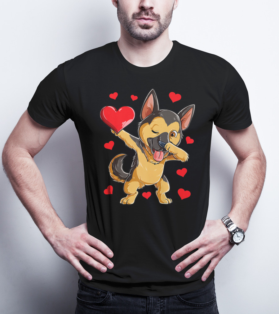 German Shepherd Dabbing Valentine Dog Heart Boys T-Shirt