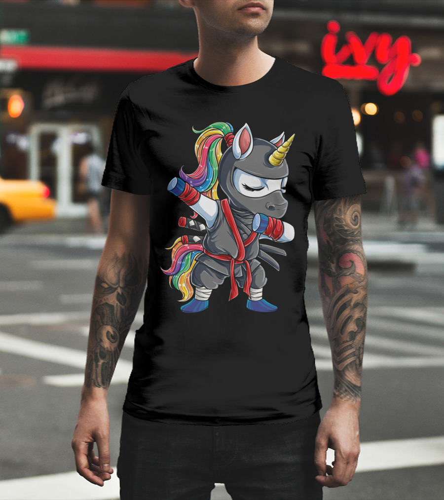 Dabbing Ninja Unicorn Rainbow Martial Arts Women T-Shirt