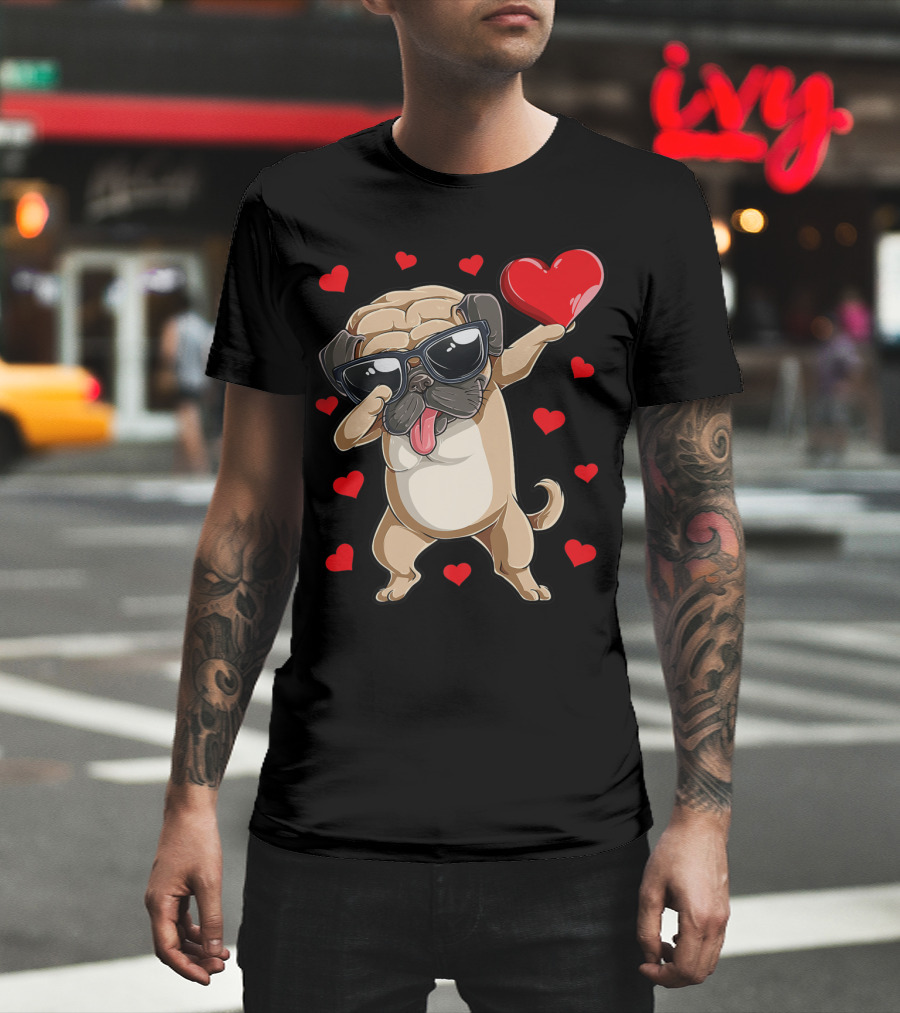 Valentines Day Dog Lover Heart Dabbing Pug Boys Love10 T-Shirt