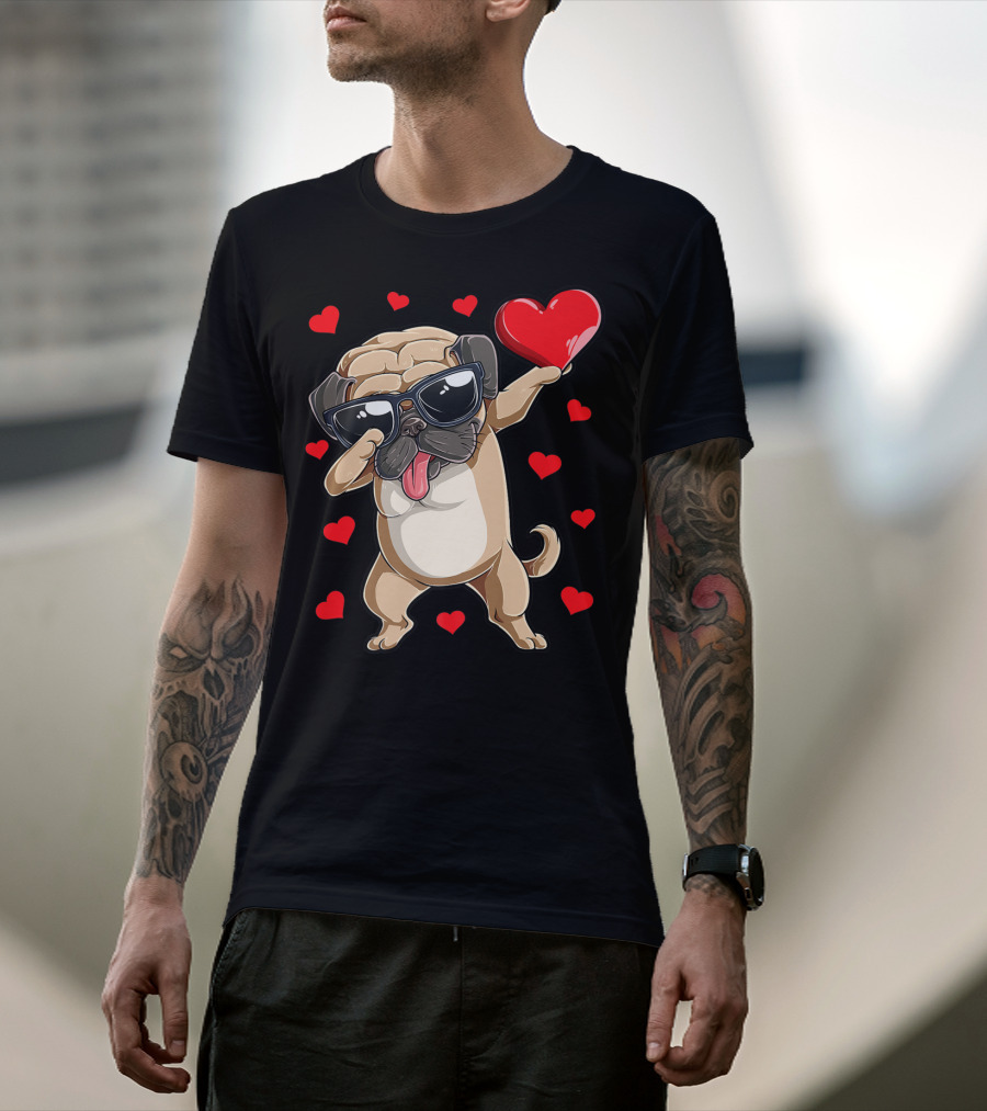Valentines Day Dog Lover Heart Dabbing Pug Boys Love10 T-Shirt