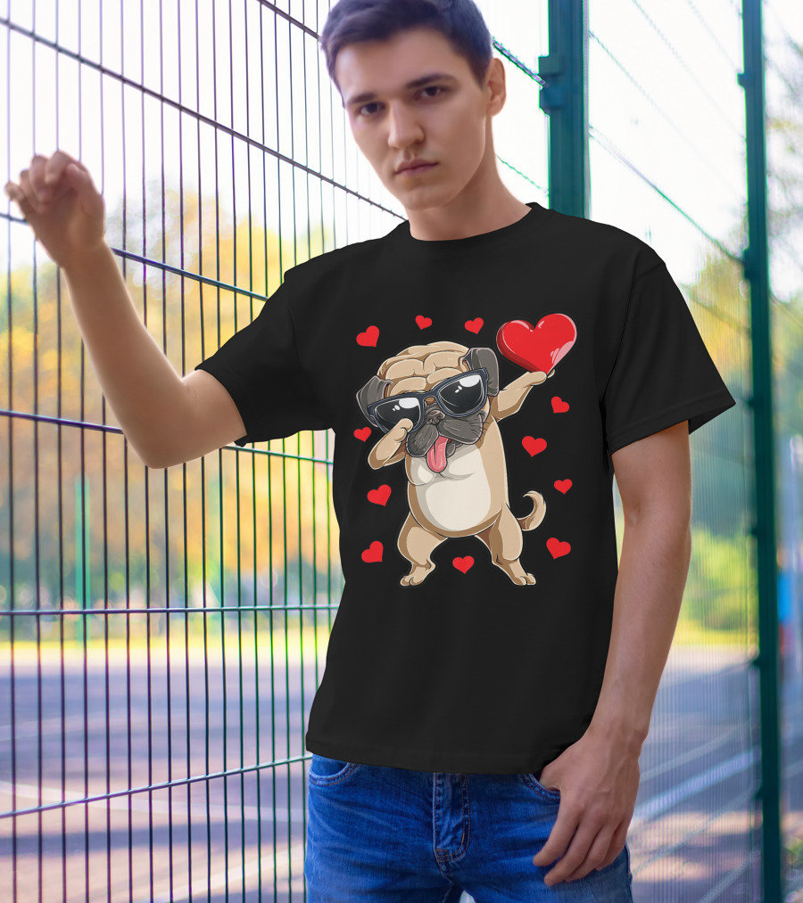 Valentines Day Dog Lover Heart Dabbing Pug Boys Love10 T-Shirt