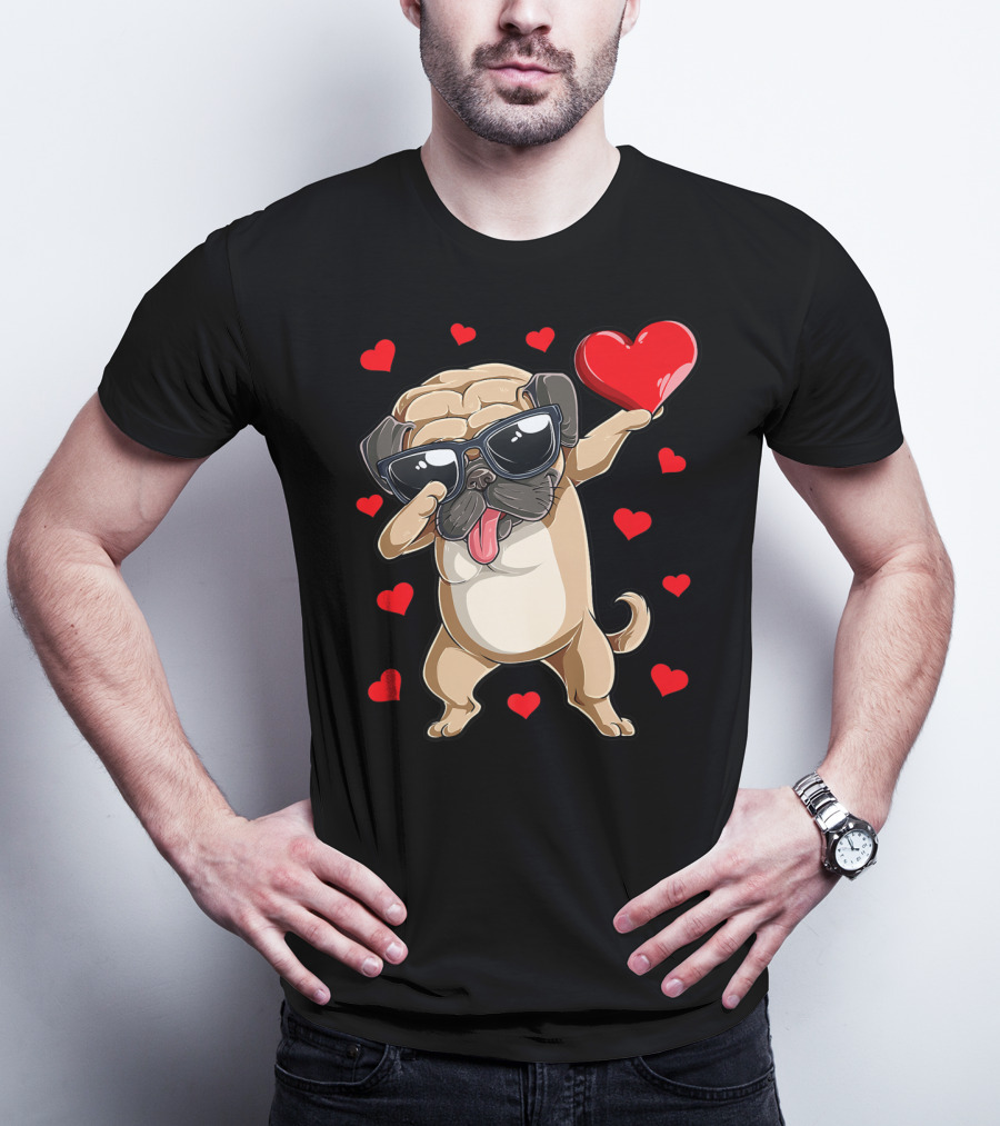 Valentines Day Dog Lover Heart Dabbing Pug Boys Love10 T-Shirt