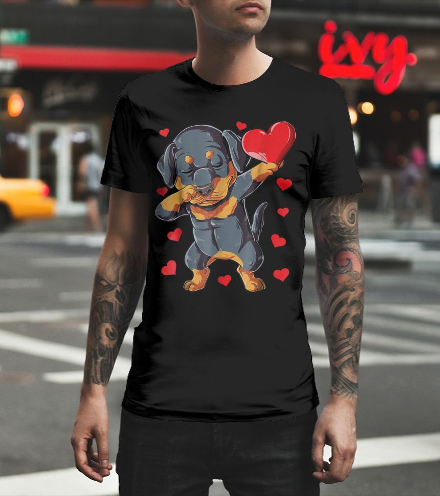 Valentines Day Dabbing Rottweiler Heart Dog Lover Boys15 T-Shirt