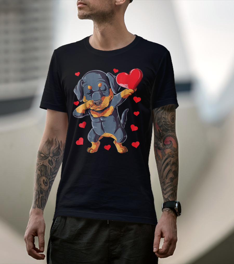 Valentines Day Dabbing Rottweiler Heart Dog Lover Boys15 T-Shirt
