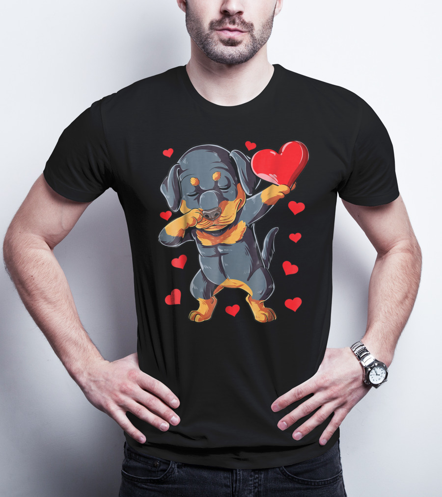 Valentines Day Dabbing Rottweiler Heart Dog Lover Boys15 T-Shirt