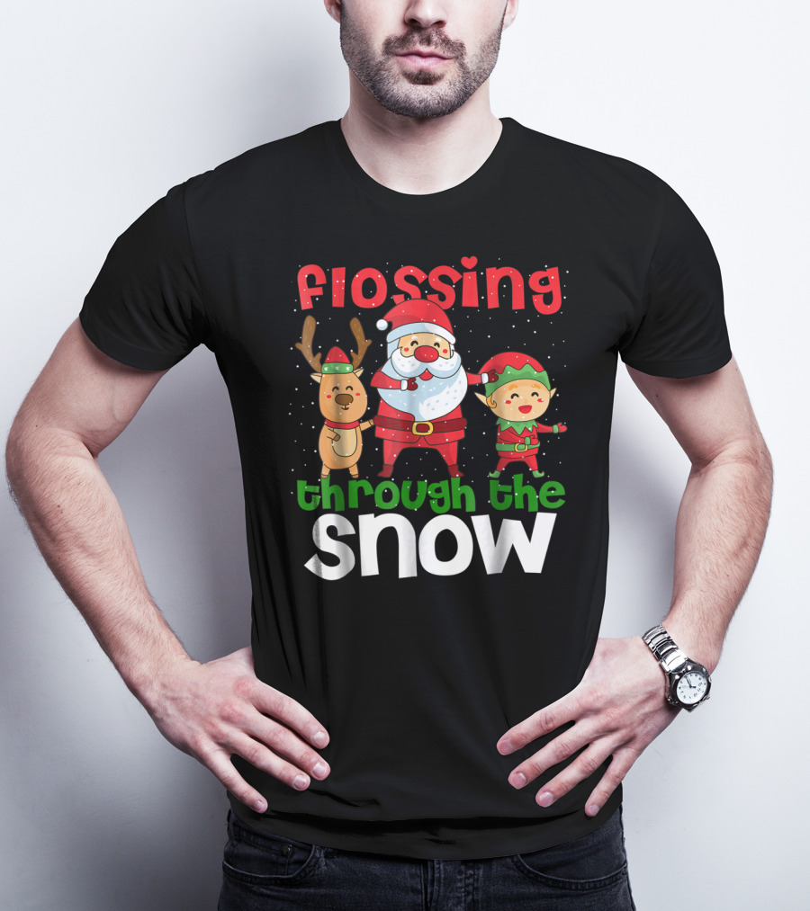 Flossing Through The Snow Santa Reindeer Elf Gingerbread10 T-Shirt